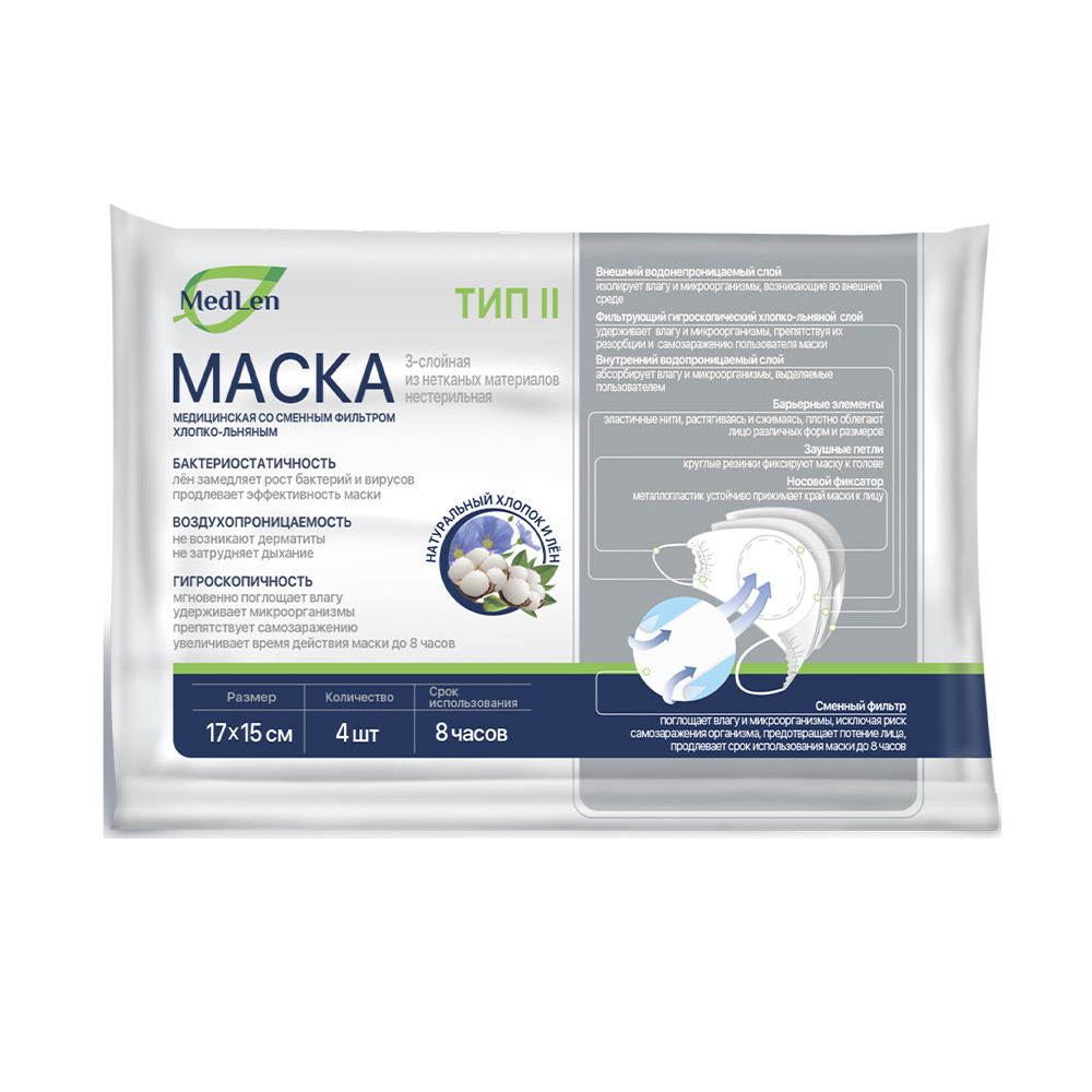 Маска медицинская нестерильная одноразовая, MedLen, 4 шт. - купить ...